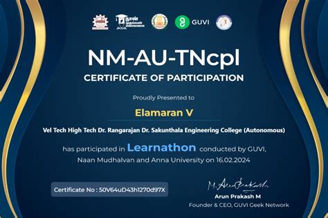 Elamaran V On Linkedin Guvilearnathon Professionaldevelopment Annauniversity Naanmudhal