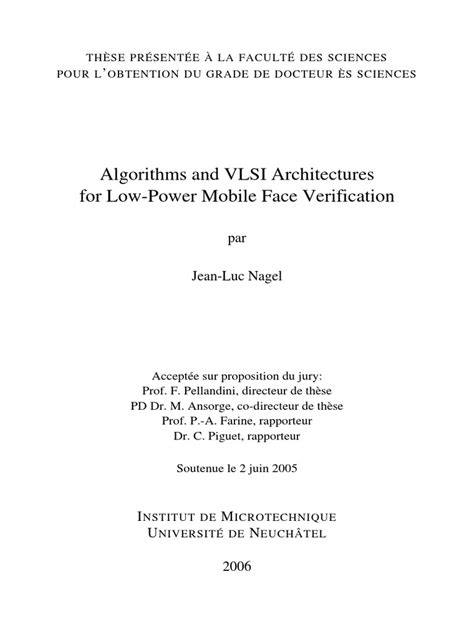 Algorithms And Vlsi Architectures For Low Power Mobile Face