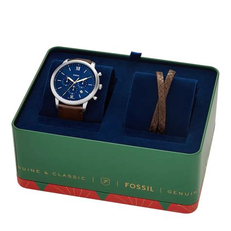 Reloj Fossil Set Neutra De Cuero Marr N Con Cron Grafo