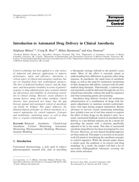 Pdf Introduction To Automated Drug Delivery In Clinical Anesthesia