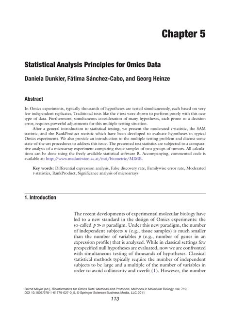 Pdf Statistical Analysis Principles For Omics Data