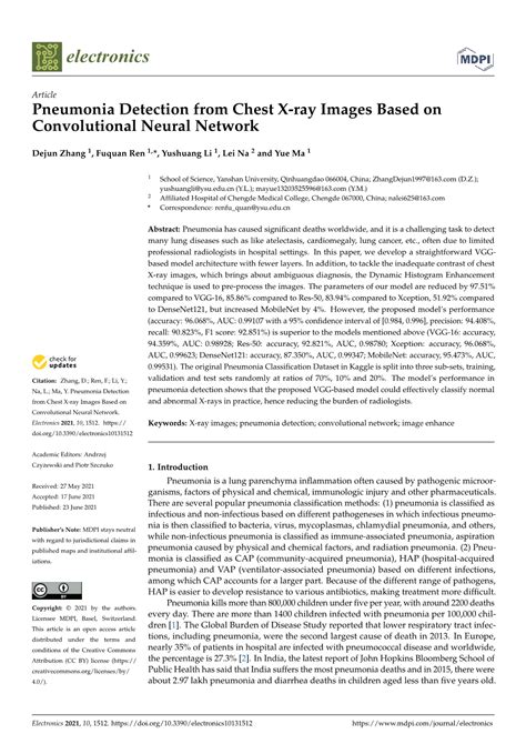 Pneumonia Detection From Chest X Ray Images Based On Convolutional Neural Network Docslib