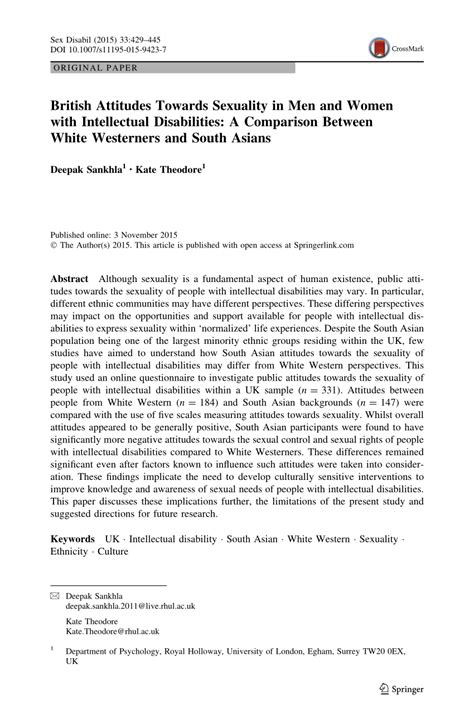 Pdf British Attitudes Towards Sexuality In Men And Women With Intellectual Disabilities A