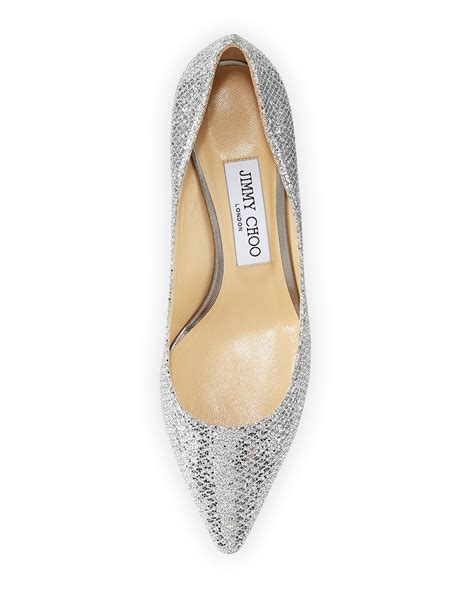 Jimmy Choo Romy Glitter Pointed Toe 60mm Pump Silver