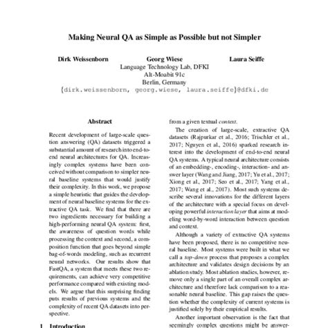 Making Neural Qa As Simple As Possible But Not Simpler Acl Anthology