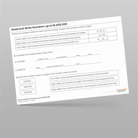 Year 6 Read And Write Numbers To 10 000 000 Varied Fluency Resource Classroom Secrets