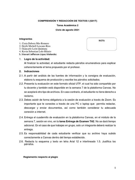 Crt1 Cgt Tarea Académica 2 Formato Utp Agosto 2021 Grupo 5 Pdf Igualdad De Género