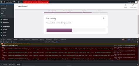 [globalstep] php errors in ajax response gets triggered on browser console while importing