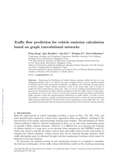 Pdf Traffic Flow Prediction For Vehicle Emission Calculation Based On