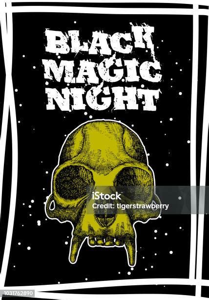 할로윈 휴가 블랙 카드 악마 해골 손으로 그린 전단지 포스터 그리고 손으로 쓴된 글자 텍스트 단어 견적 및 문구 인사말 카드 벡터입니다 10월에 대한 스톡 벡터 아트 및