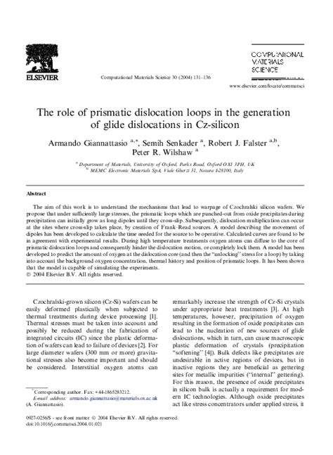 Pdf The Role Of Prismatic Dislocation Loops In The Generation Of