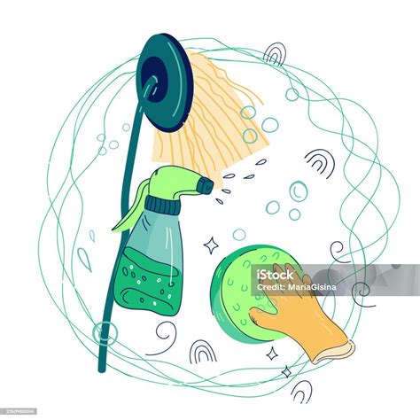 청소 서비스 엠블럼 또는 로고 낙서 스타일 벡터 일러스트 레이 션 절연 0명에 대한 스톡 벡터 아트 및 기타 이미지 0명 가사 집안일 가정용 장비 Istock