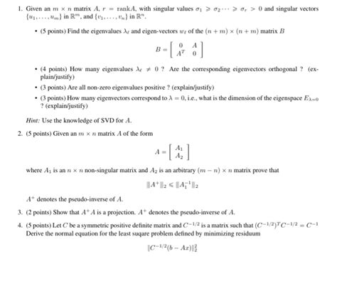 Solved 1 Given An M×n Matrix Arranka With Singular