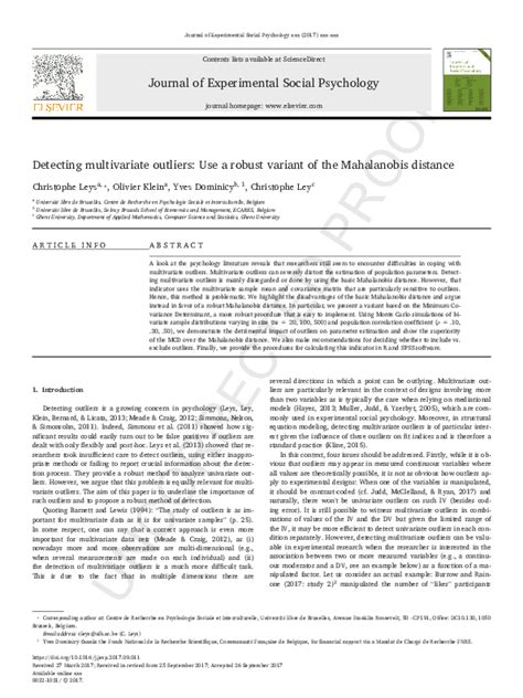 Pdf Detecting Multivariate Outliers Use A Robust Variant Of The Mahalanobis Distance