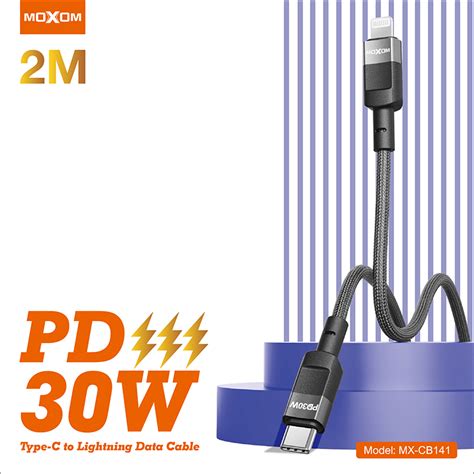 Moxom Mx Cb141 Type C To Ip Pd 30w Usb C 8 Pin Cable Fast Charging 2 Meter Long Length High