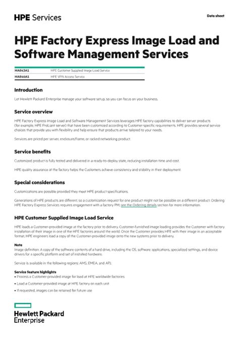 Hpe Factory Express Image Load And Software Management Services Data Sheet