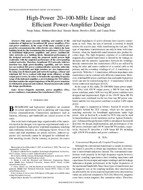 Pdf High Power 20 100 Mhz Linear And Efﬁcient Power Ampliﬁer Design