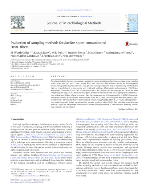 Pdf Evaluation Of Sampling Methods For Bacillus Spore Contaminated Hvac Filters Stephen