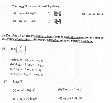 Solved 15 Write Log1321 In Terms Of Base 7 Logarithms A