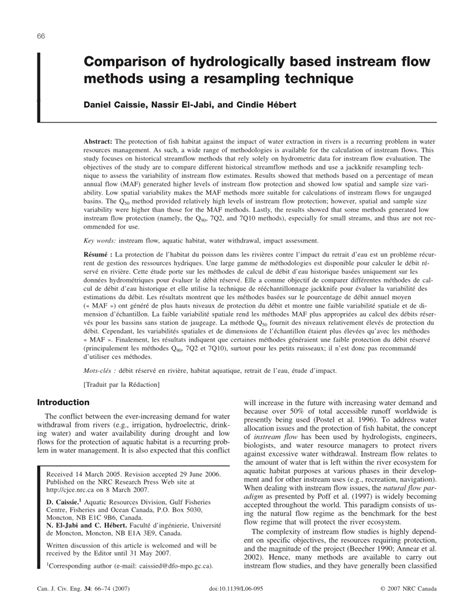 Pdf Comparison Of Hydrologically Based Instream Flow Methods Using A