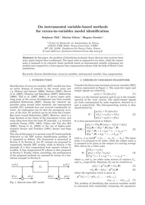 Pdf On Instrumental Variable Based Methods For Errors In Variables Model Identification
