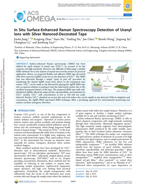 Pdf In Situ Surface Enhanced Raman Spectroscopy Detection Of Uranyl Ions With Silver Nanorod