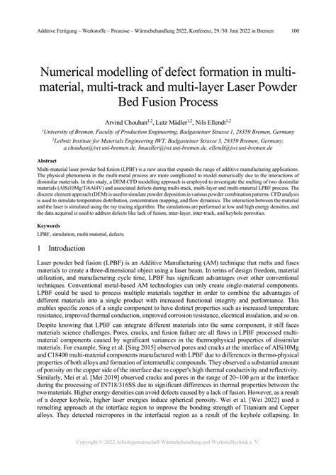 Pdf Numerical Modelling Of Defect Formation In Multi Material Multi