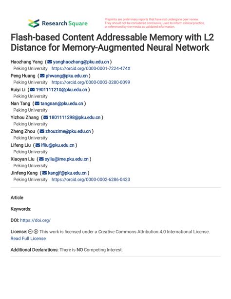 Pdf Flash Based Content Addressable Memory With L2 Distance For Memory Augmented Neural Network