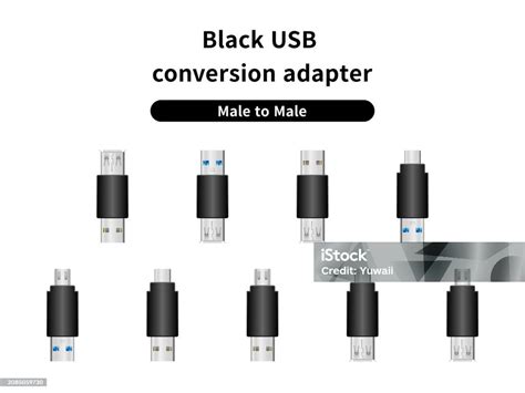 Black Usb Conversion Adapter Male To Male Stock Illustration Download Image Now Cable Clip