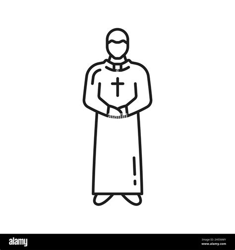 Portugal Priest In Robe And Cross Isolated Man In Long Gown Thin Line