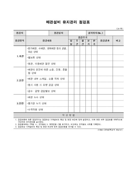기계설비 유지관리 성능점검 서식 점검표 현황표