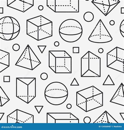 Geometric Shapes Seamless Pattern With Flat Line Icons Modern Abstract