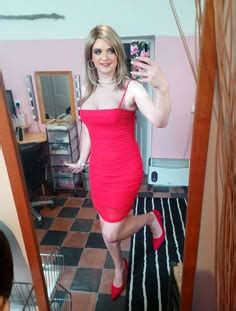 Crossdresser Jess Kelly In Red Dress And High Heels My First Wig