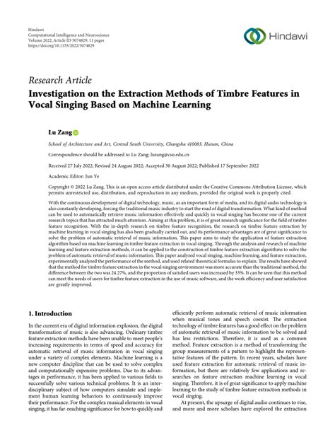 Pdf Investigation On The Extraction Methods Of Timbre Features In Vocal Singing Based On