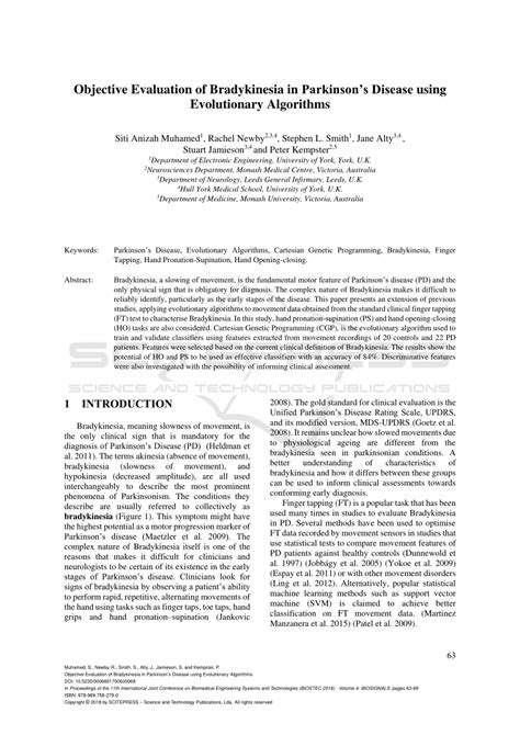 Pdf Objective Evaluation Of Bradykinesia In Parkinsons Disease Using Evolutionary Algorithms