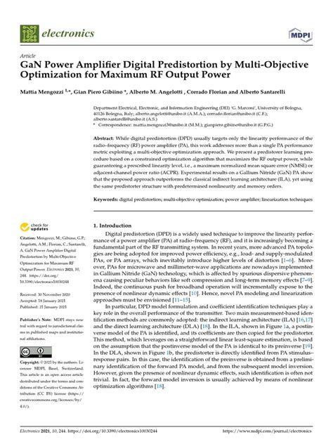 Gan Power Amplifier Digital Predistortion By Multi Pdf Mathematical