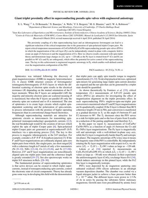 Pdf Giant Triplet Proximity Effect In Superconducting Pseudo Spin