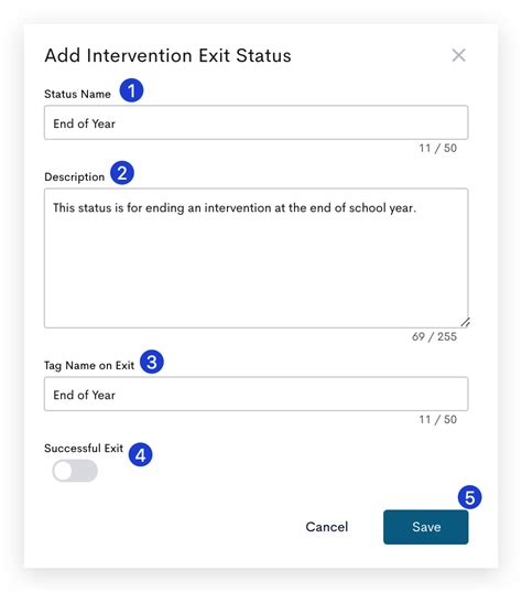 Configure Intervention Exit Status EduCLIMBER