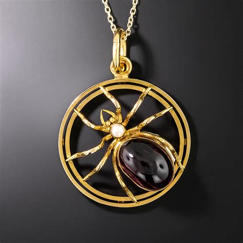 English Garnet And Pearl Spider Pendant Circa 1921