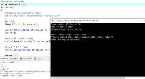 C Program Area And Circumference Of Circle