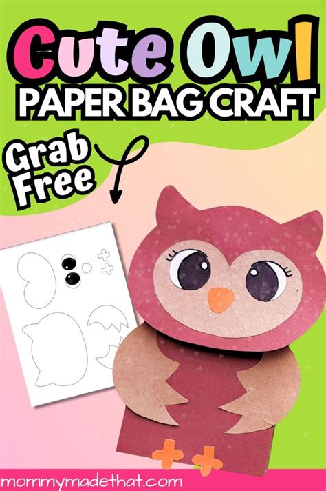 Paper Bag Owl Craft Free Printable Puppet Template Paper Bag Puppets