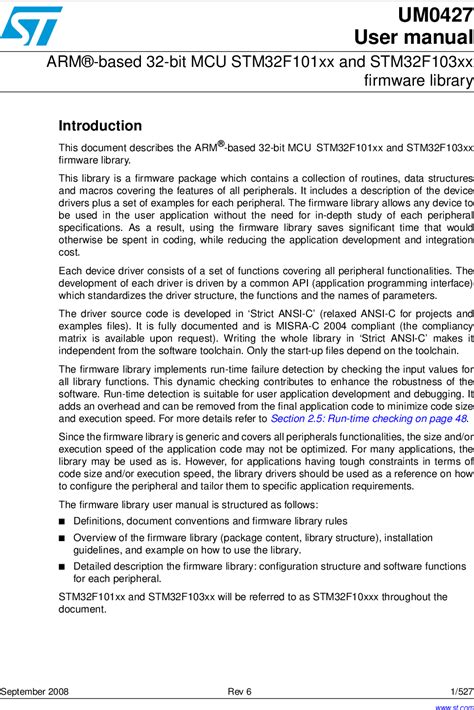 Arm® Based 32 Bit Mcu Stm32f101xx And Stm32f103xx Firmware Library User