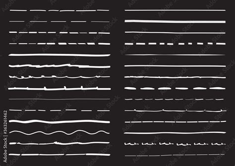 White Lines Hand Drawn Vector Set Isolated On Black Background