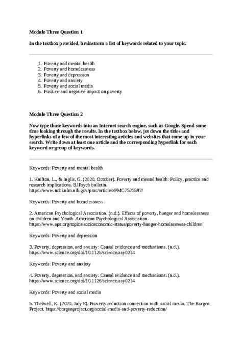 Module 3 Module Three Question 1 In The Textbox Provided Brainstorm A List Of Keywords