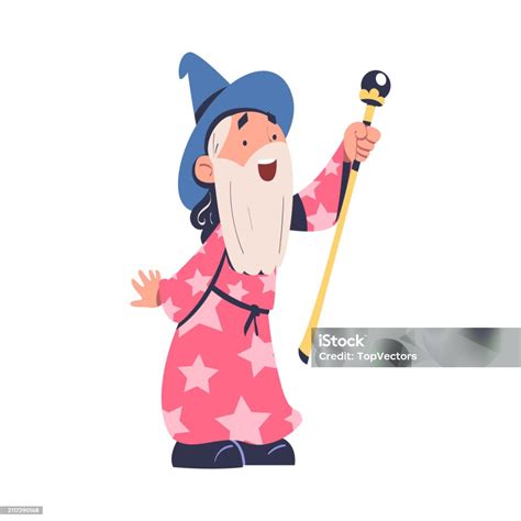 턱수염 난 마법사 에서 뾰족한 모자 로서 동화 성격 벡터 일러스트 남자에 대한 스톡 벡터 아트 및 기타 이미지 남자 요정