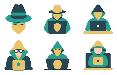 Premium Vector Set Of Flat Hacker Danger And Security Icon Vector Illustration
