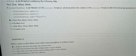 Solved Colors Is An Arraylist Containing The Following Data