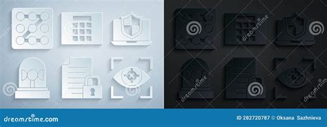 Set Document And Lock Laptop Protected With Shield Flasher Siren Eye Scan Password