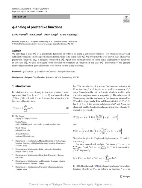 Q Analog Of Prestarlike Functions Request Pdf
