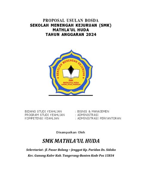 Proposal Smk Mathlaul Huda Bosda 2024 Pdf